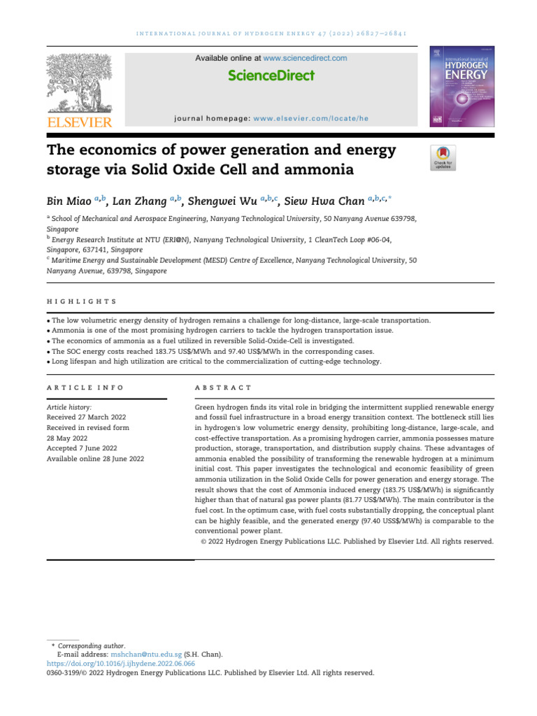 The Economics of Power Generation and Energy Storage Via Solid Oxide ...