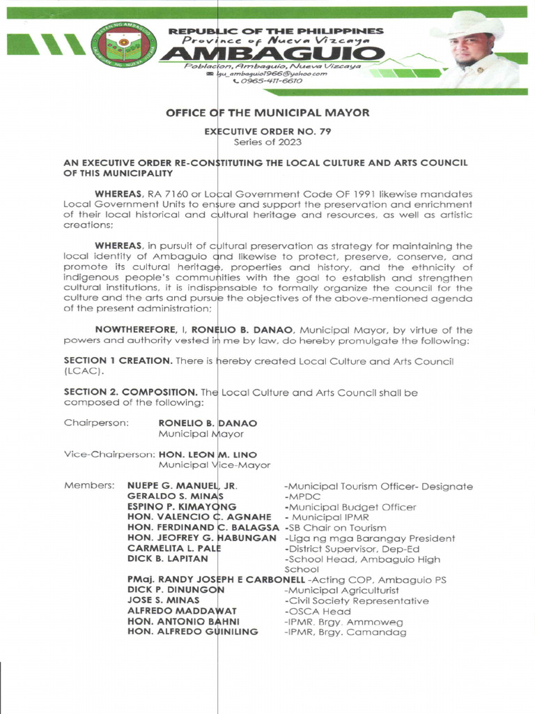 Executive Order For Local Culture and Arts Council | PDF