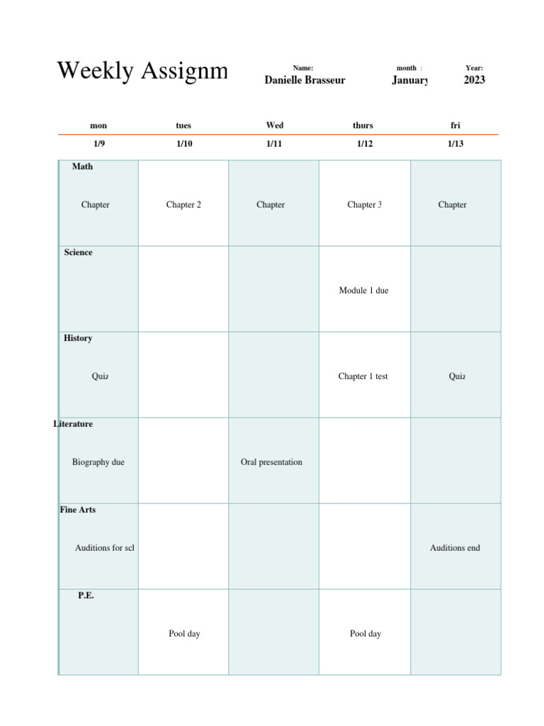 Weekly Assignment: Danielle Brasseur January 2023 | PDF