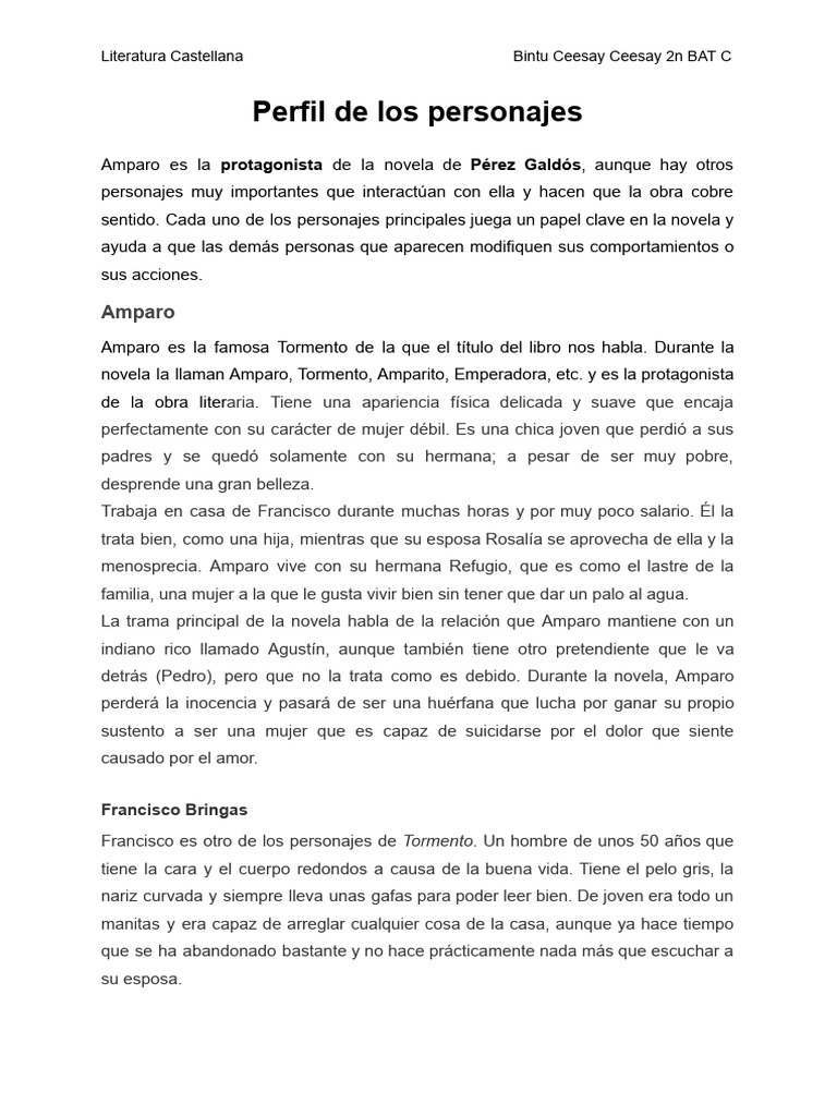 Perfil de Los Personajes | PDF