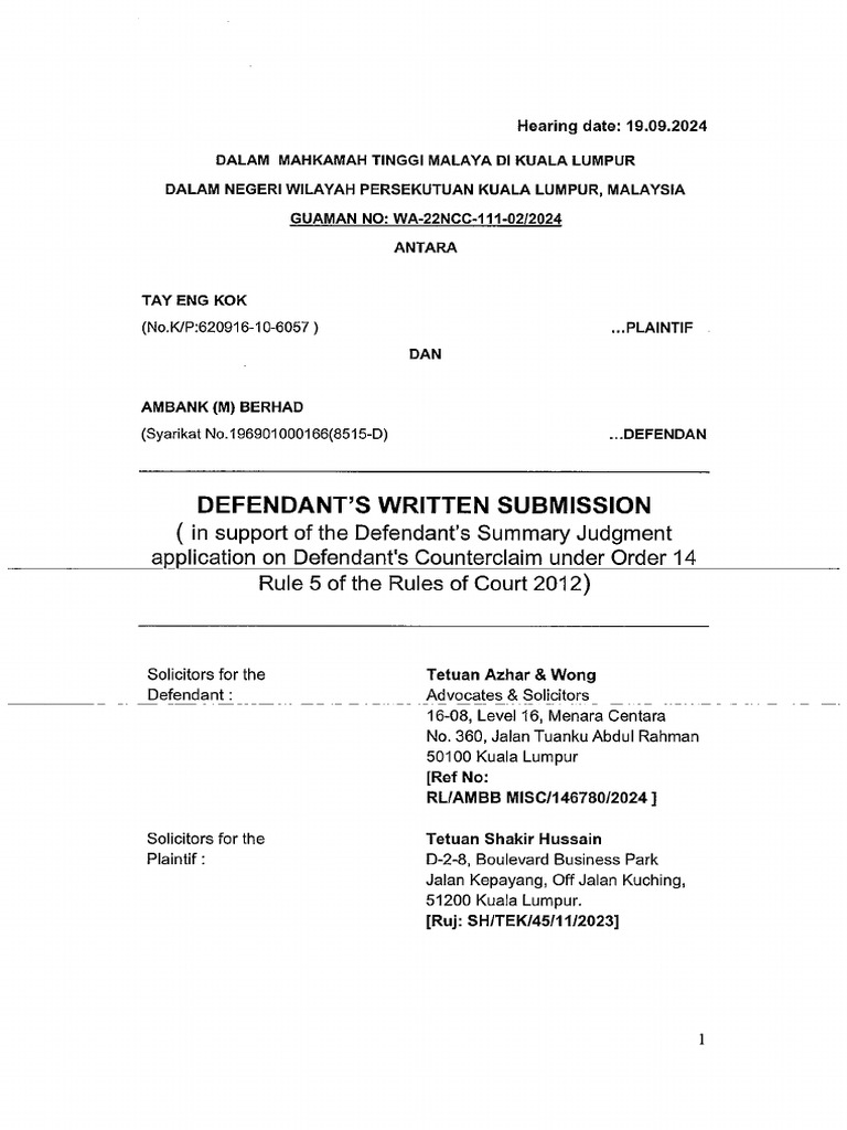 20240731-Defendant - Order 14 Rule 5 - Sub | PDF