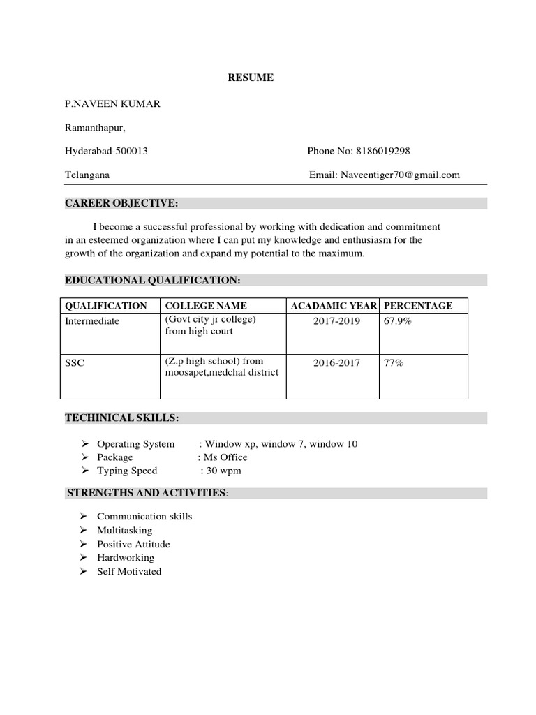 P.naveen Kumar - Resume... New | PDF | Career & Growth