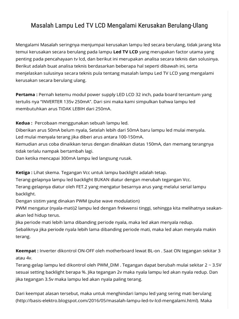 Masalah Lampu Led TV LCD Mengalami Kerusakan Berul | PDF | Sains ...