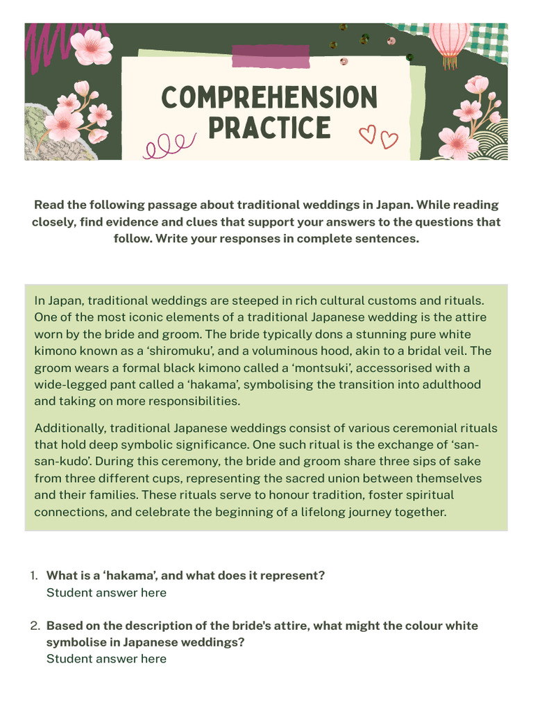 Comprehension | PDF | Bride | Wedding