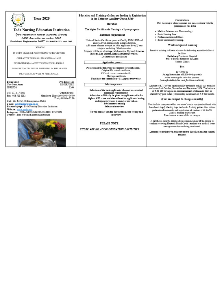 Pamphlet 2025 Aux | PDF | Nursing | Health Care