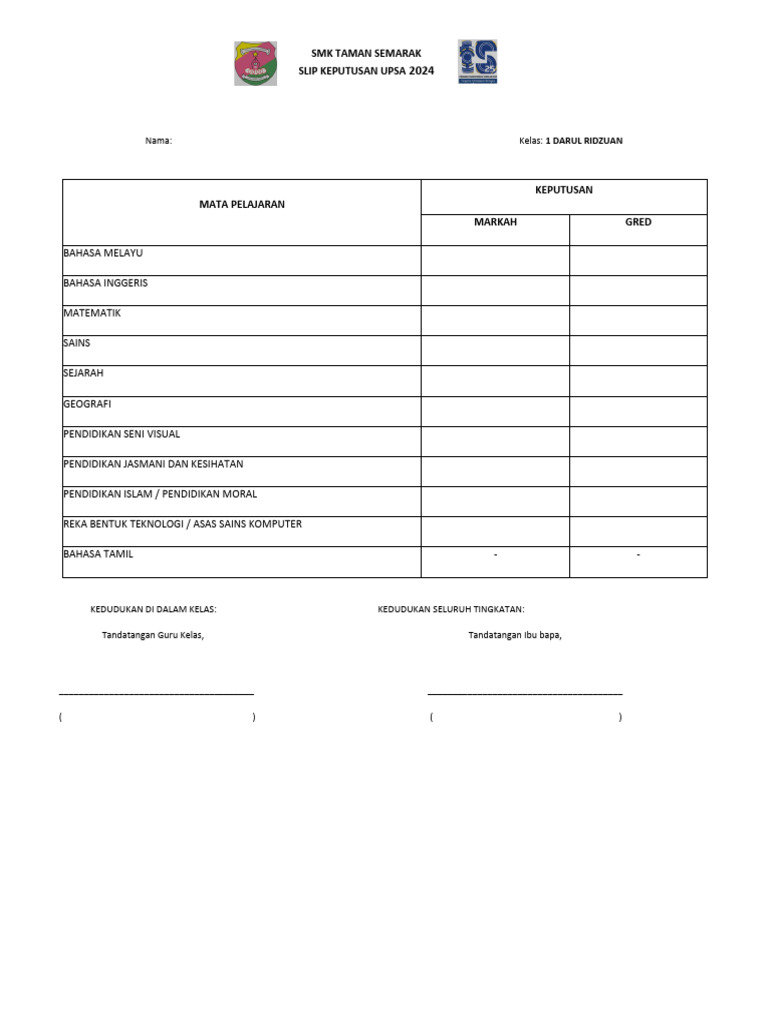 Slip Keputusan Upsa 2024 Pdf