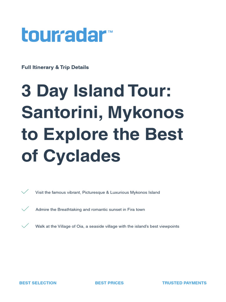 3 Day Island Tour Santorini Mykonos To Explore The Best of Cyclades | PDF