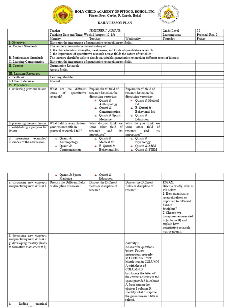 PRACTICAL RES. 2 - Week 2 | PDF | Learning | Educational Assessment