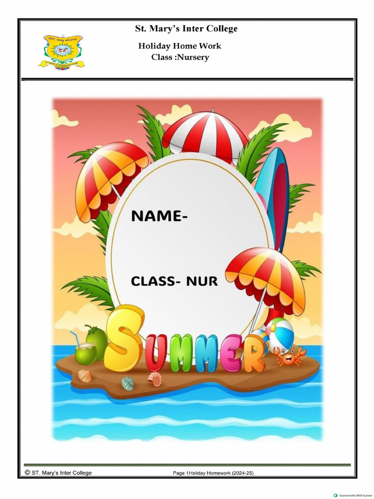 Nursery Holiday Homework | PDF