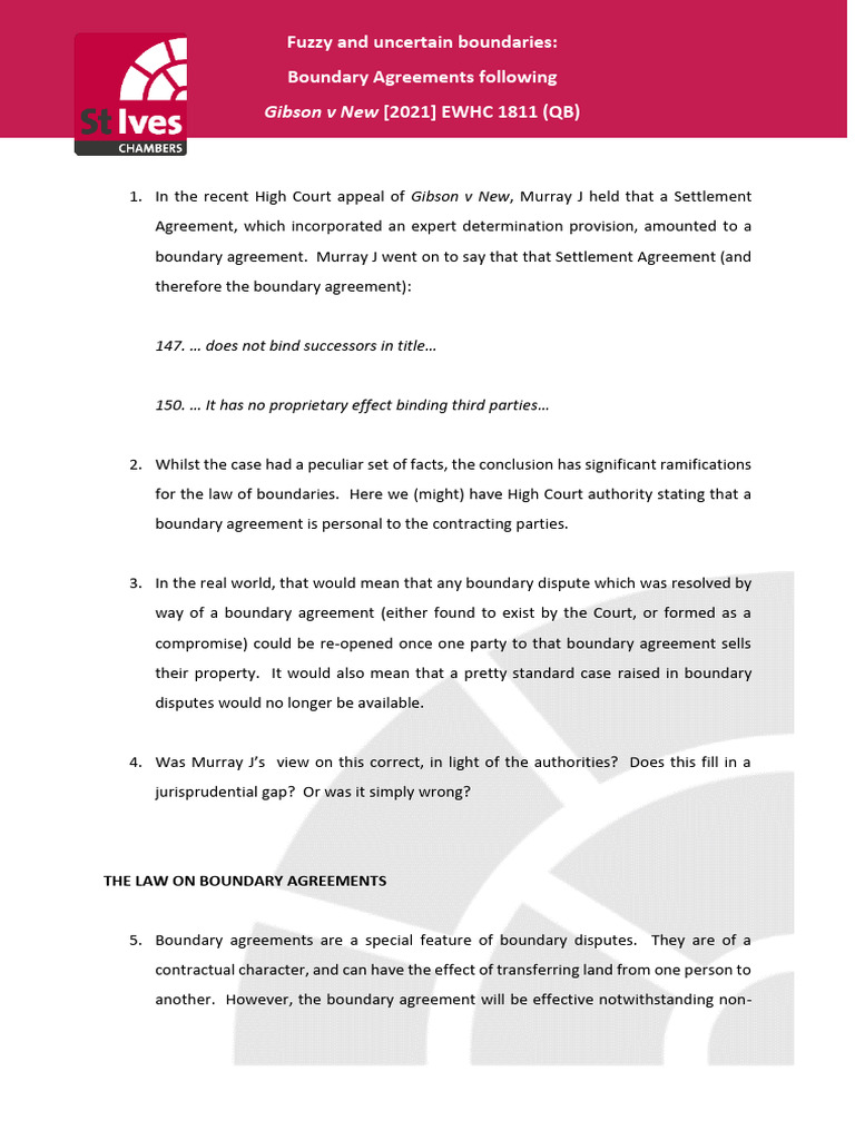 Updated Fuzzy and Uncertain Boundary Agreements Following Gibson V New by David Nuttall | PDF ...
