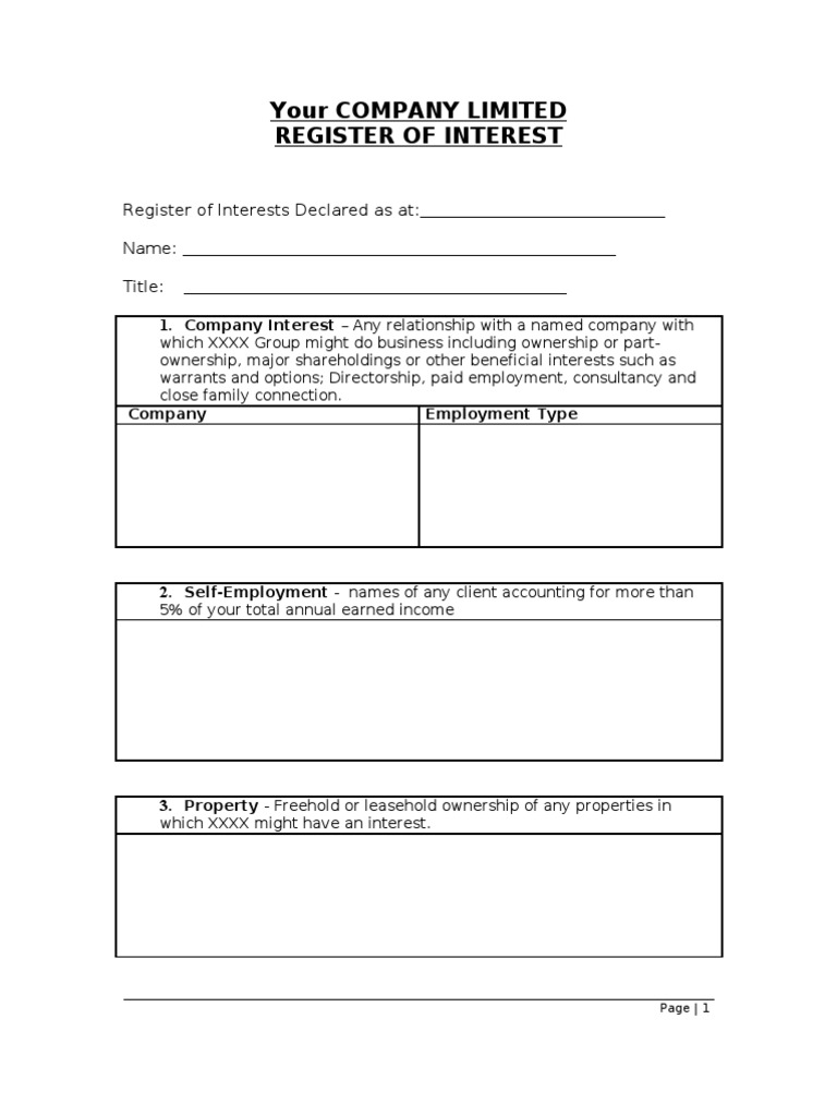 Register of Interest Template | PDF | Business | Law