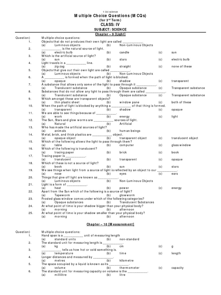 Class 4 Science | PDF | Force | Litre