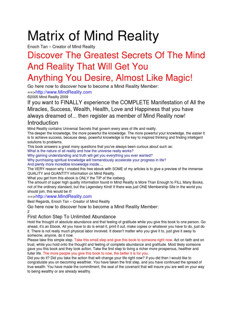 Matrix of Mind Reality | Mind | Thought | Free 30-day Trial | Scribd
