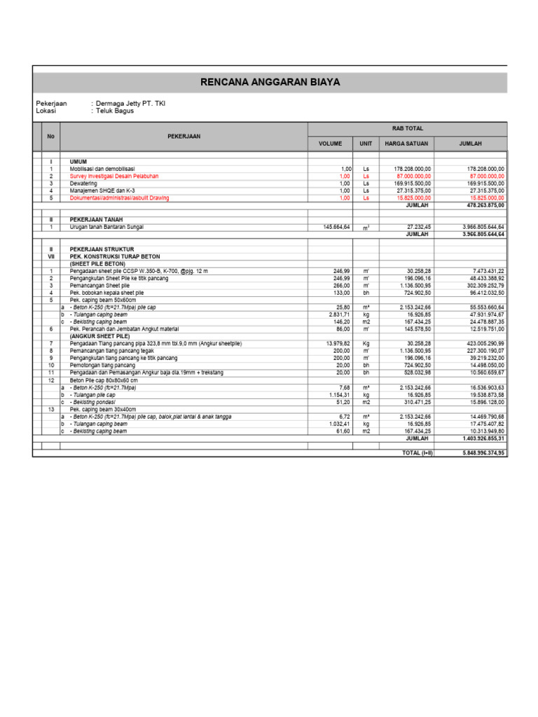 RAB Kasaran Sheet Pile PT. KSI | PDF