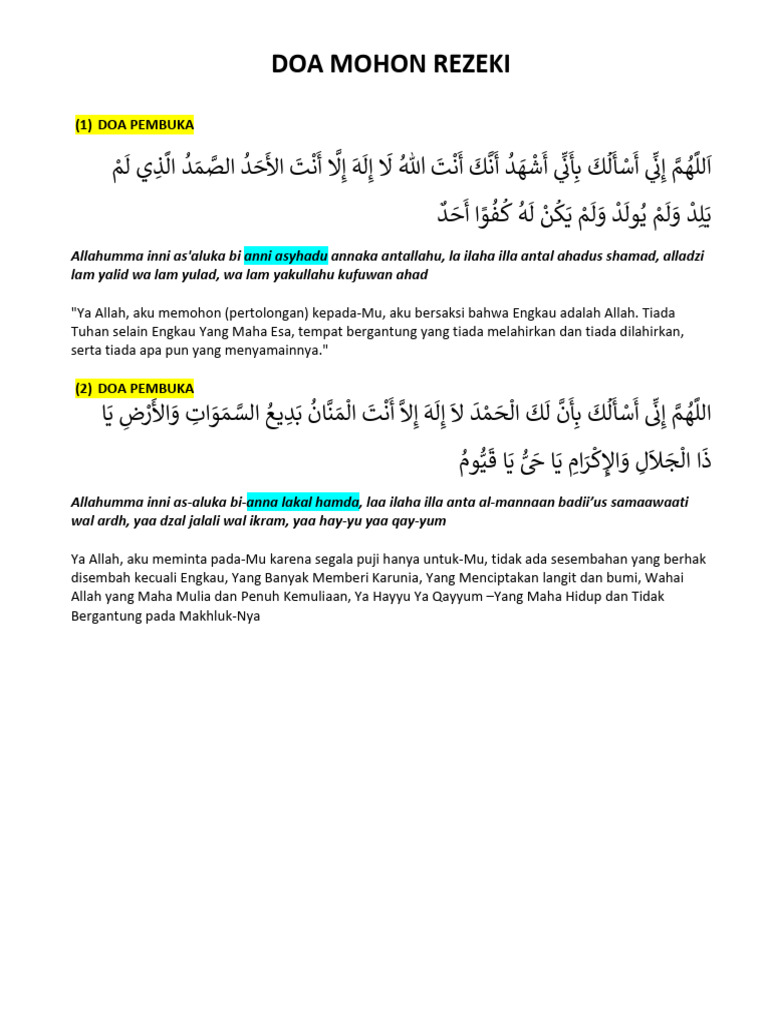 Doa Mohon Rezeki (Sfile | PDF