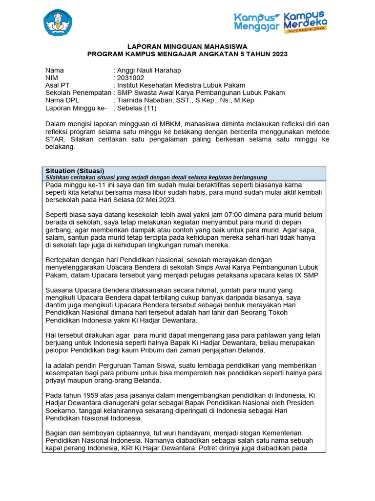 Laporan Minggu Ke 11 Anggi | PDF