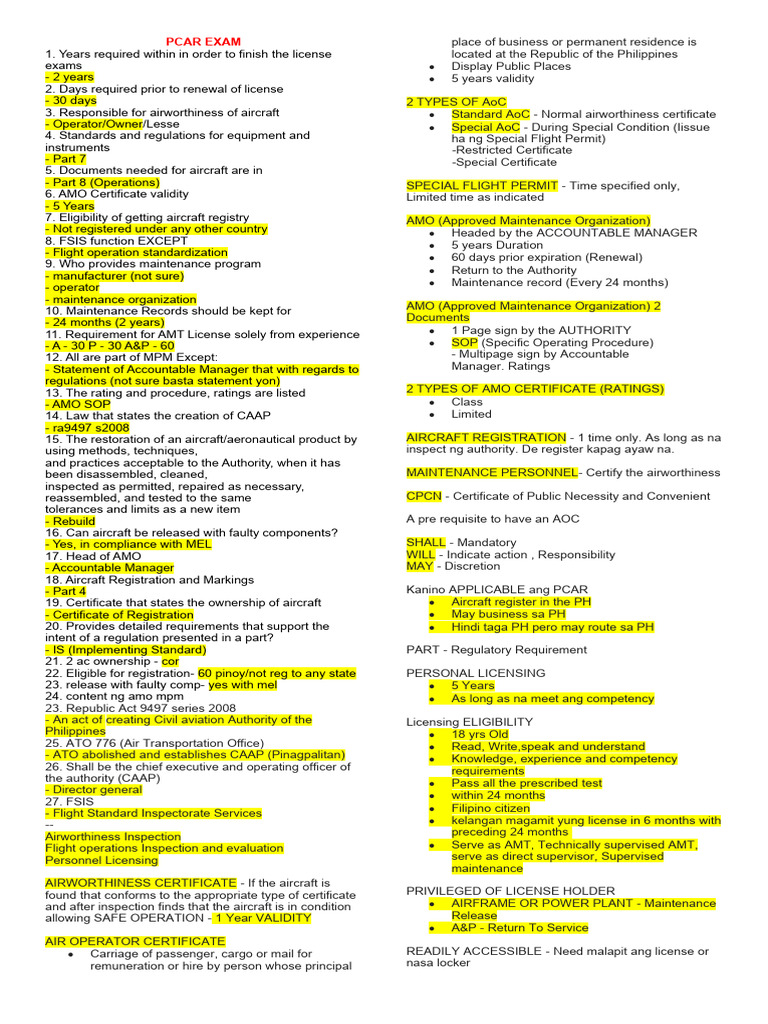 Print Pcar Exam 2 | PDF | Aviation