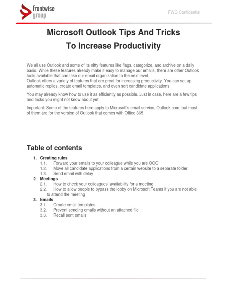 Outlook Productivity Tips and Tricks | PDF | Microsoft Outlook ...