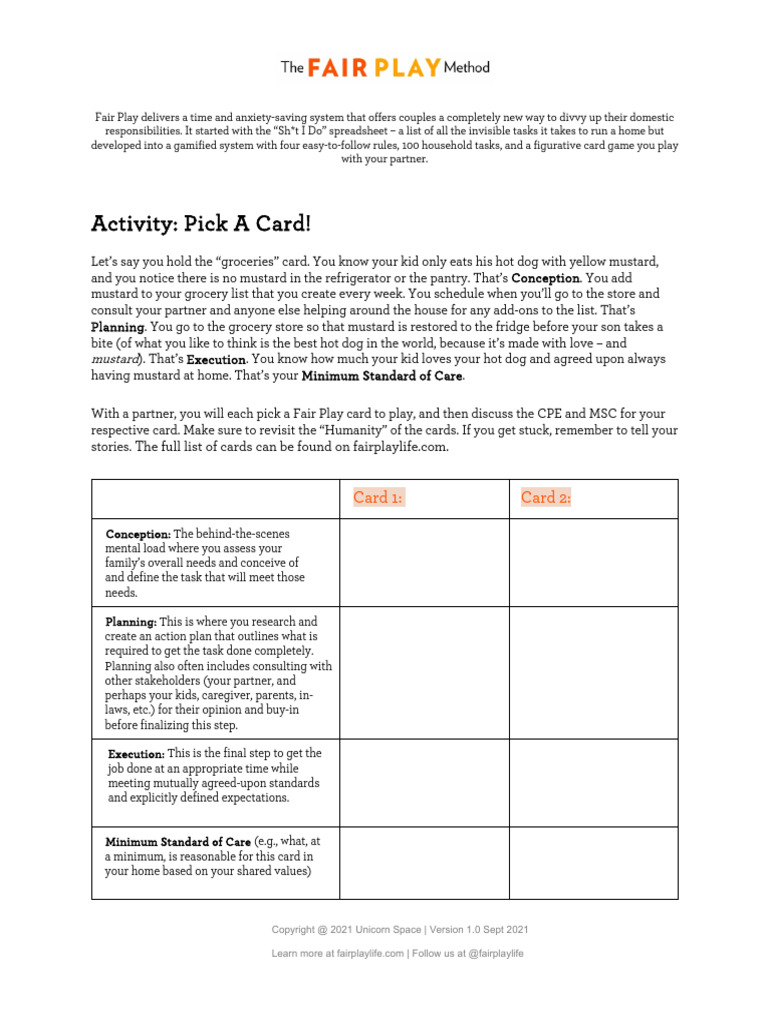 Activity Pick A Card - Fair Play | PDF