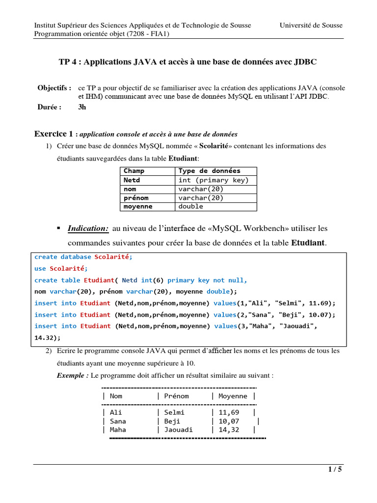 TP JAVA : Accès à une base de données | PDF | Interface (Informatique ...