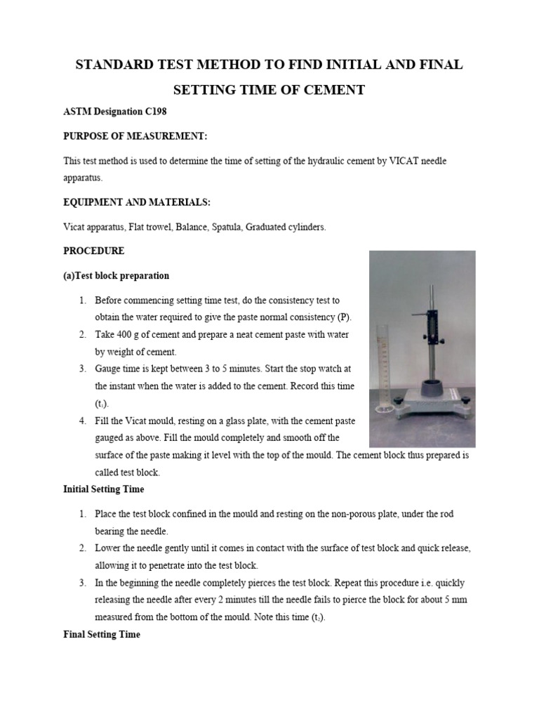 Standard Test Method To Find Initial and Final Setting Time of Cement ... Standard Test Method To Find Initial and Final Setting Time of Cement ...