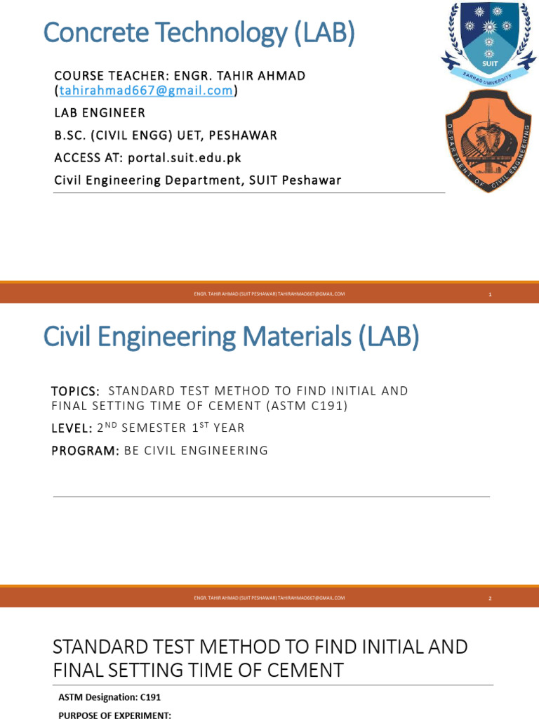 Experiment 1. Setting Time | PDF | Concrete | Cement