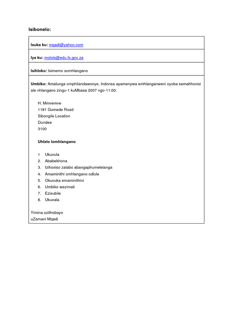 I Imeyili Isibonelo | PDF