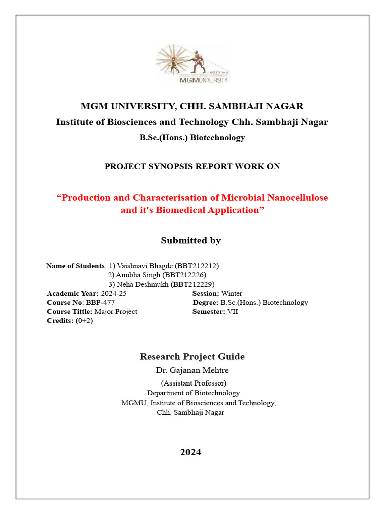 Synopsis VIIth Sem3july Copy Copy Copy Copy-2 | PDF | Biopolymer ...