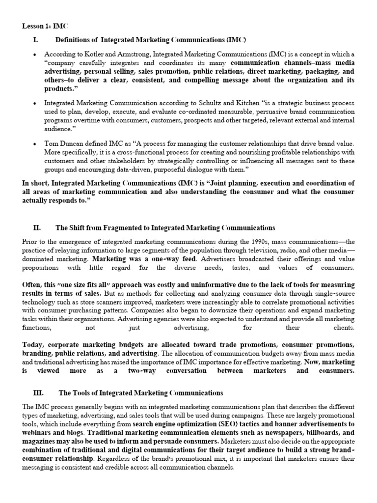 Lesson 1-Overview and Basic Principles of IMC | PDF | Marketing ...