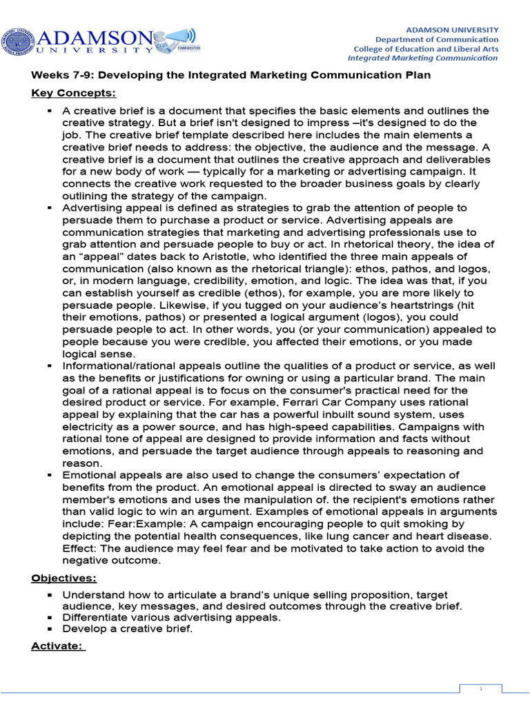 IMC Modules Draft 020724 | PDF | Target Audience | Brand