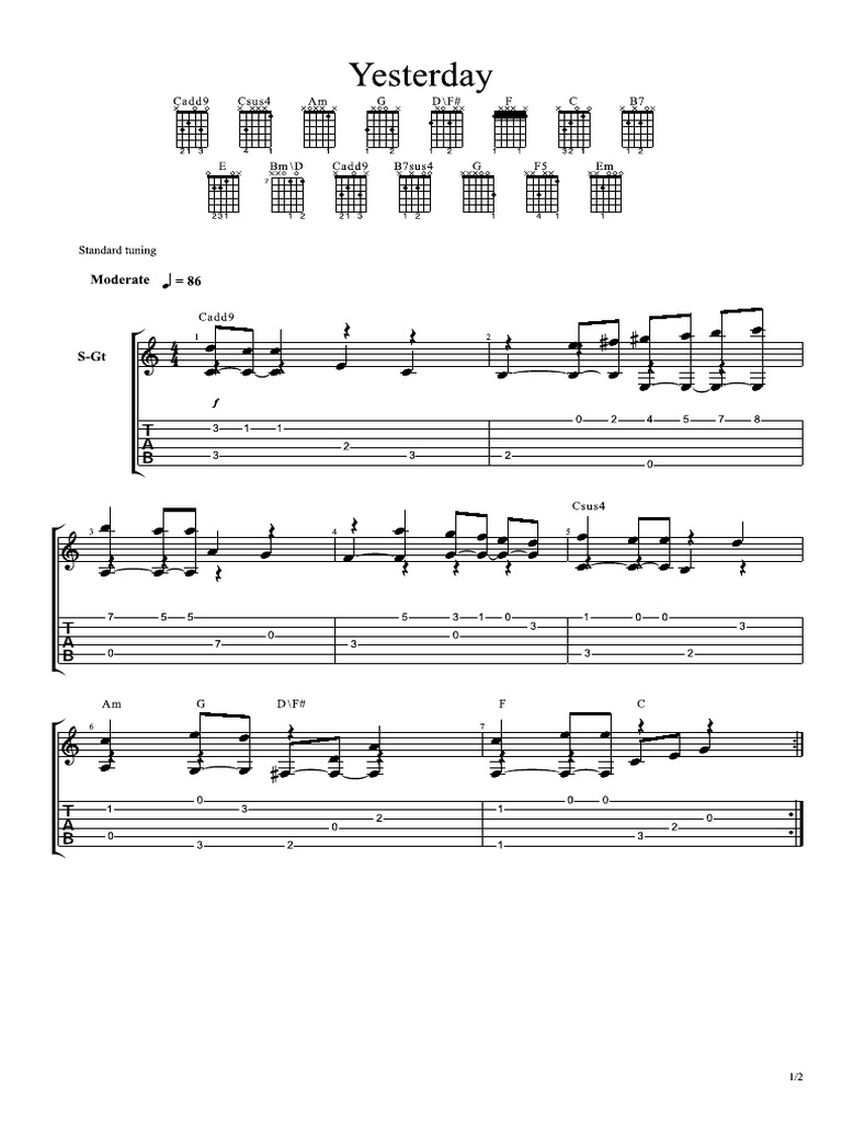 Yesterday Key of C | PDF