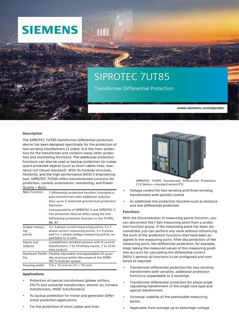 Siprotec 7ut85 Profile | PDF | Transformer | Computer Engineering