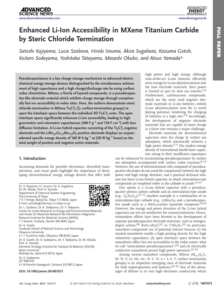 Ti2C With Li NMC For LICs (Advanced Energy Materials) | PDF | Lithium ...