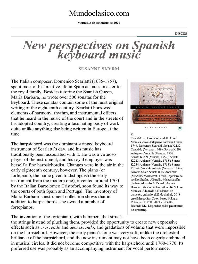 New Perspectives On Spanish Keyboard Music | PDF | Harpsichord | Piano