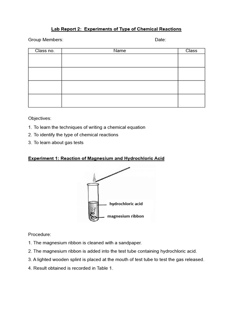 Laboratory Project (Chemical Reactions and Chemical Equation) | PDF ...