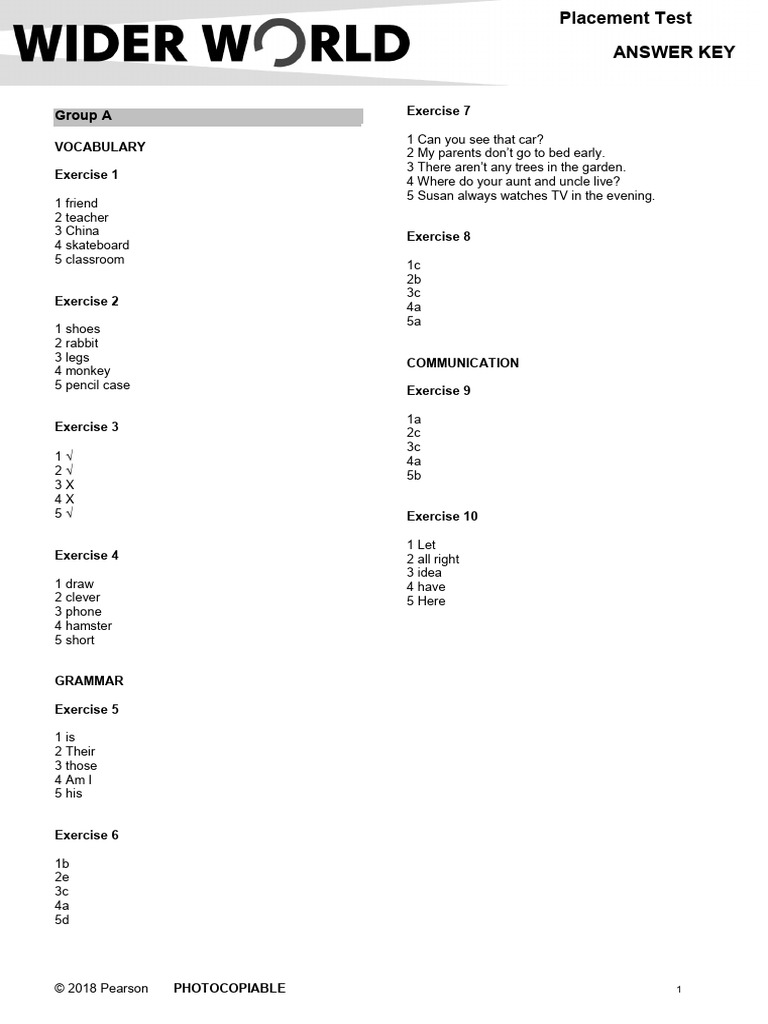 Wider World Starter Tests AK Placement Final | PDF