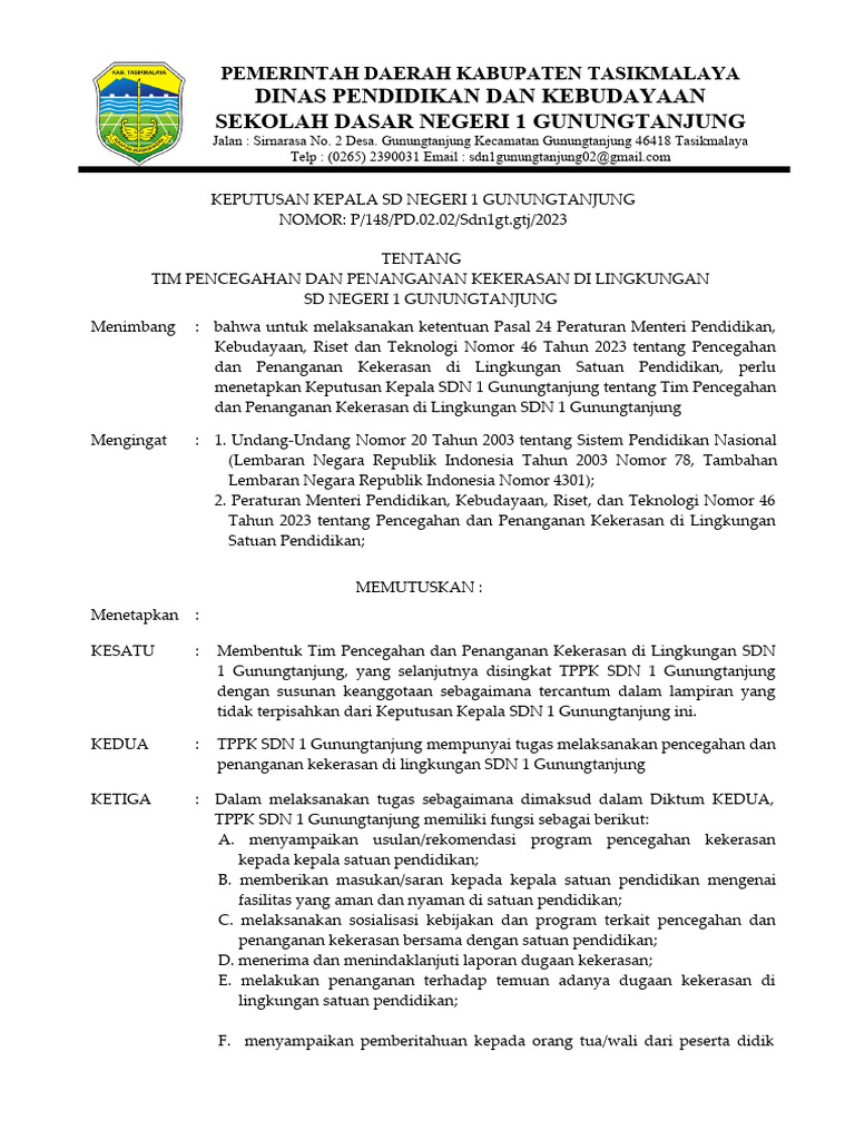Contoh SK Pembentukan TPPK | PDF