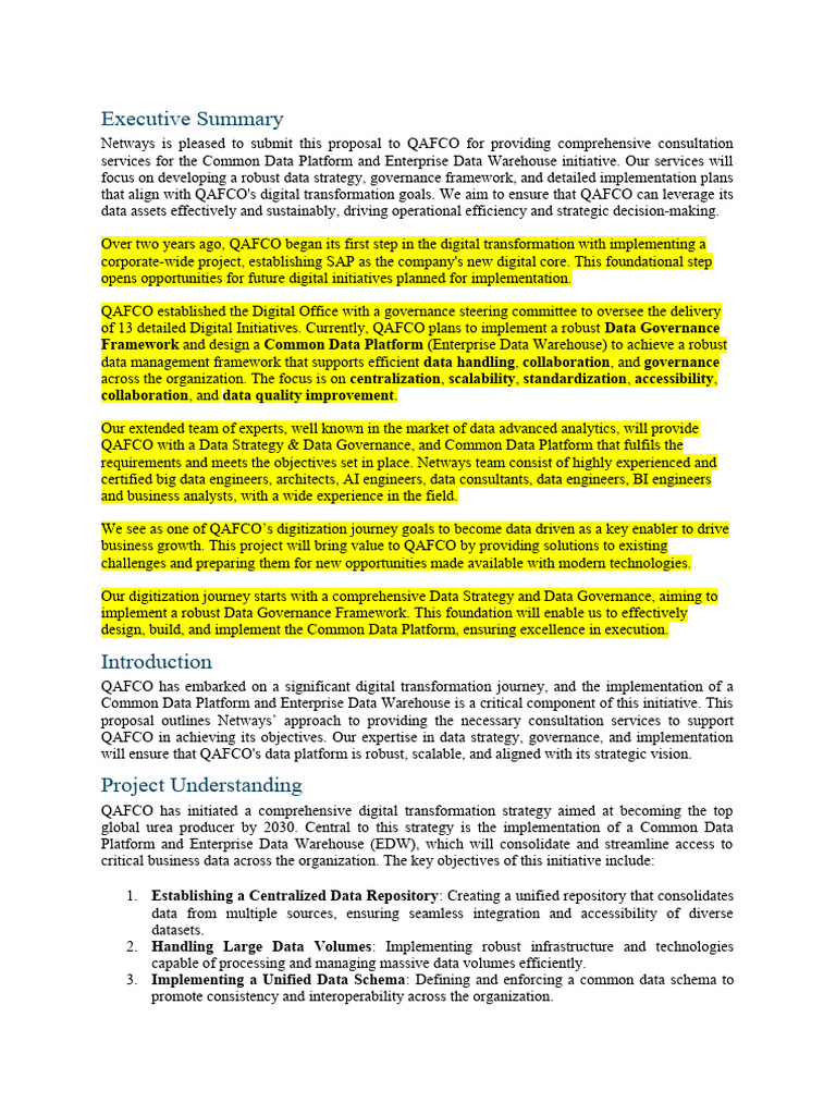 QAFCO - Proposal V1.1 Remarks | PDF | Governance | Strategic Management