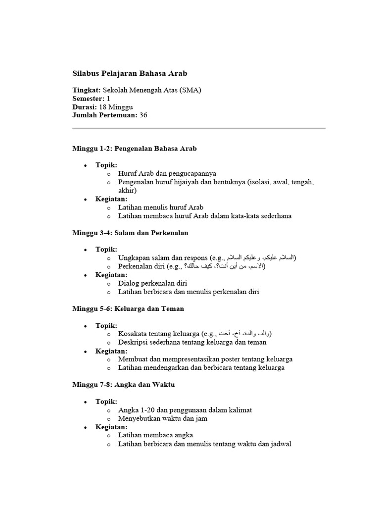 Silabus Pelajaran Bahasa Arab | PDF