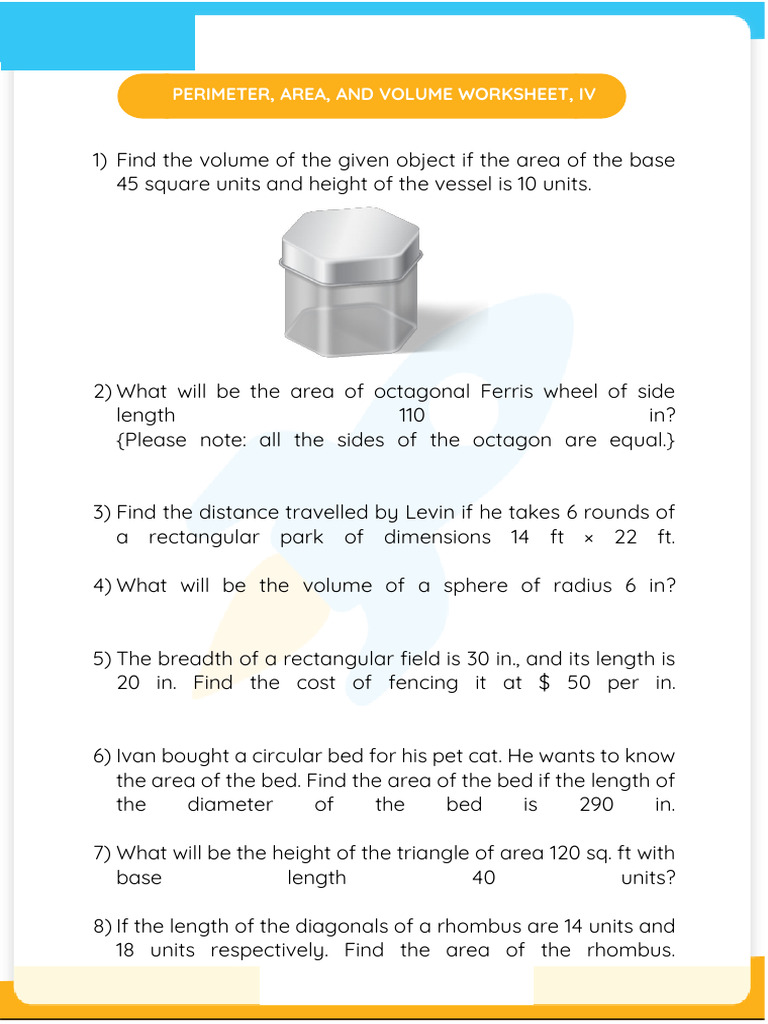 Perimeter Area and Volume Worksheet 4 | PDF | Young Adult