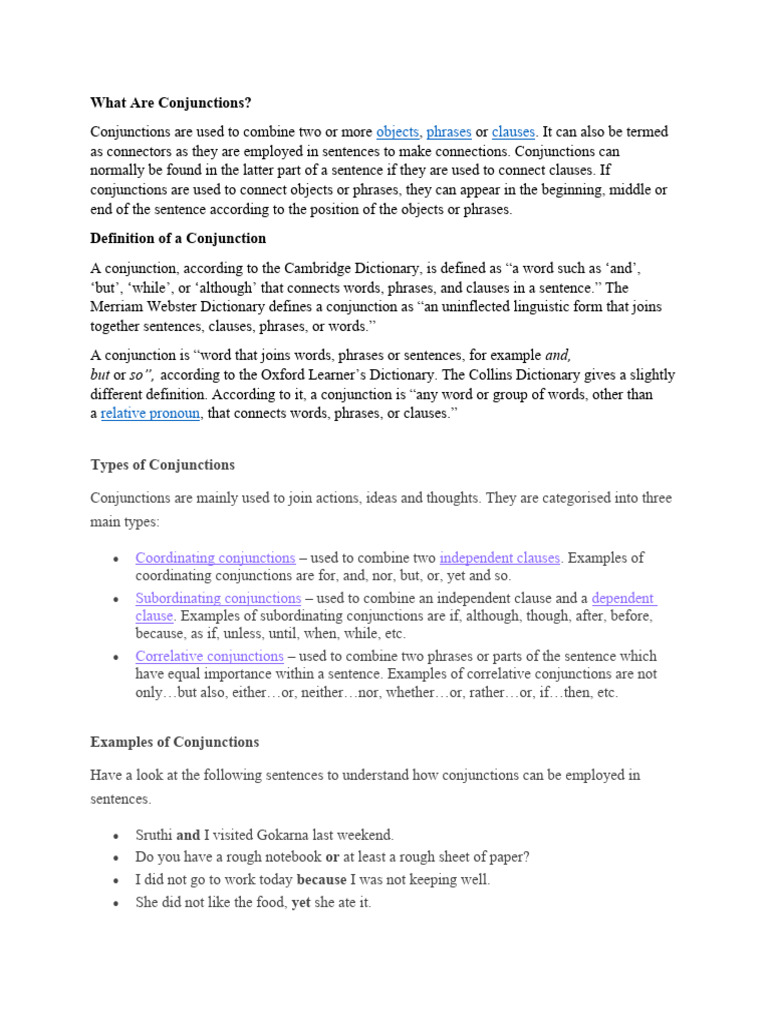 Notes - Conjunction | PDF | Clause | Sentence (Linguistics)