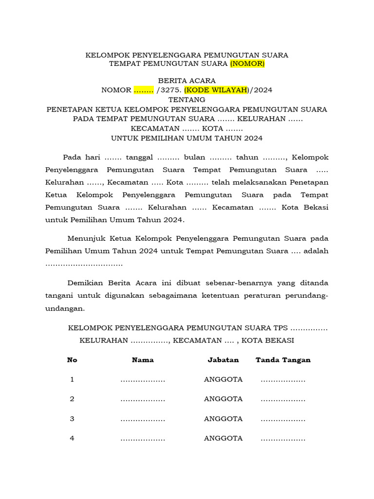 Format Ba KPPS Ketua KPPS | PDF