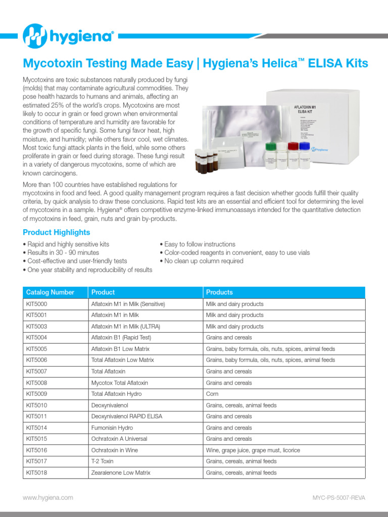Helica Elisa Mycotoxin Kits Product Sheet en | PDF | Mycotoxin | Elisa