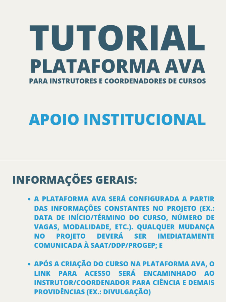 Tutorial para Coordenadores de Cursos Na Plataforma Ava | PDF | Informática