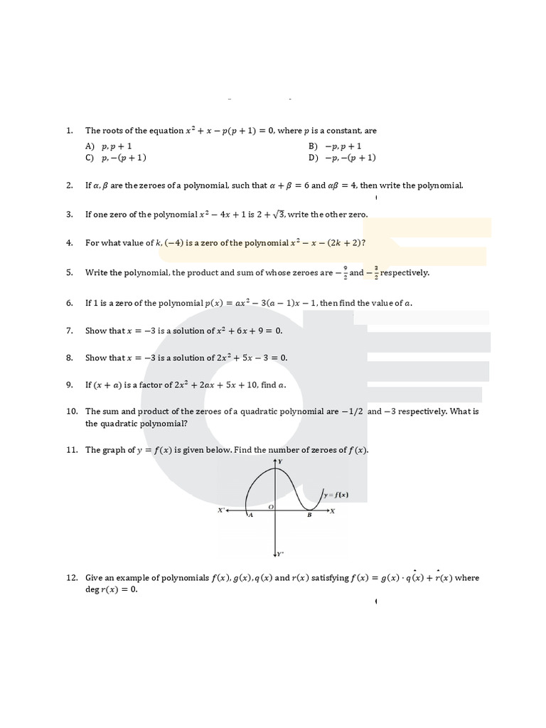 Polynomials Prev Year Ques | PDF | Polynomial | Zero Of A Function