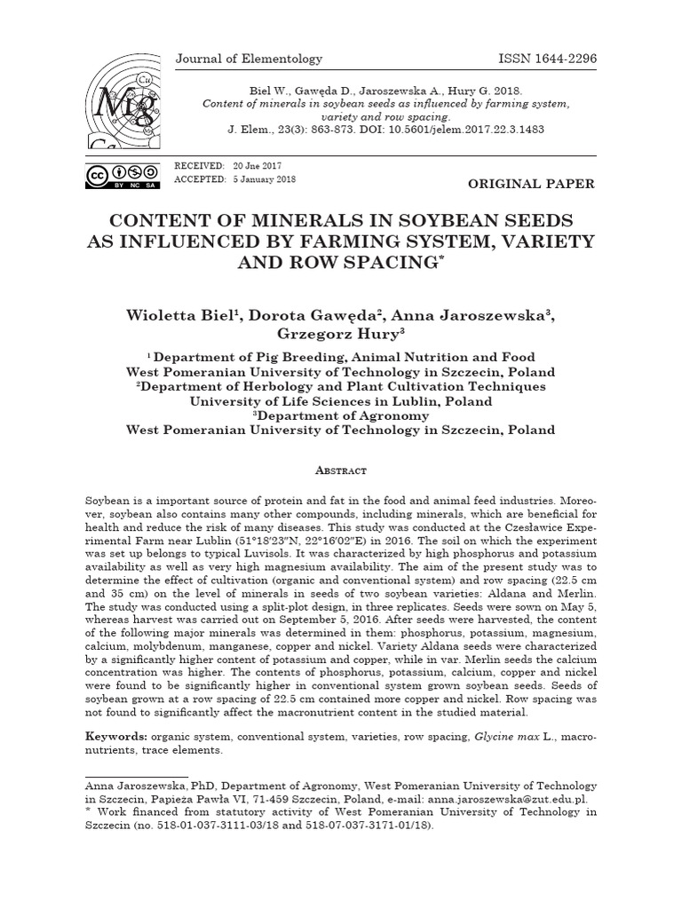 Mineral Content in Soybean Seeds | PDF | Soybean | Soil