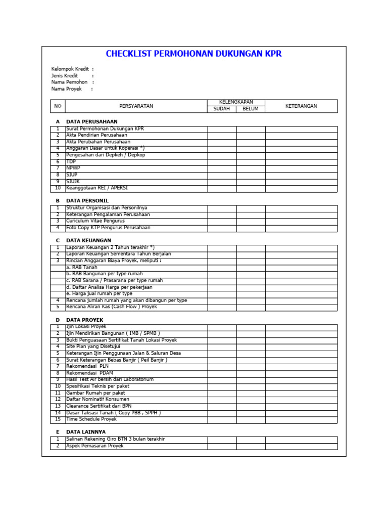 Check List Dukungan KPR | PDF