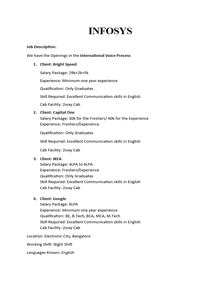 Infosys Job Description | PDF | Computers