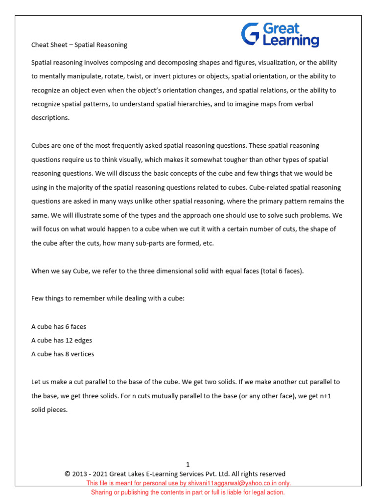 Cheat Sheets - Spatial Reasoning | PDF | Reason | Cartesian Coordinate ...
