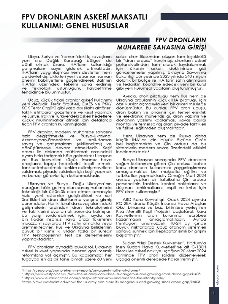 FPV Dronların Askerî Maksatlı Kullanımı | PDF